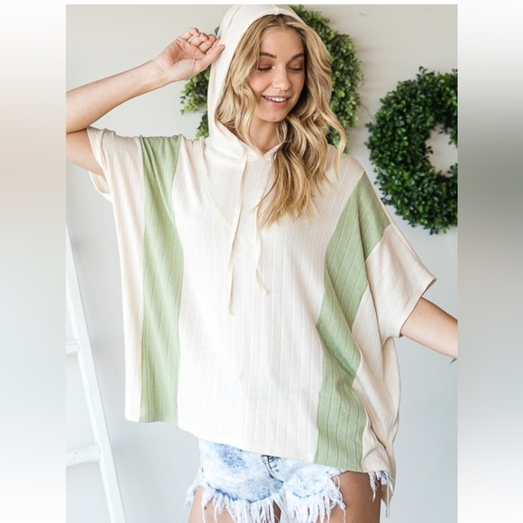 Tops | 2 Pastel Green Cream Poncho With Hoodie And Short Sleeve | Poshmark